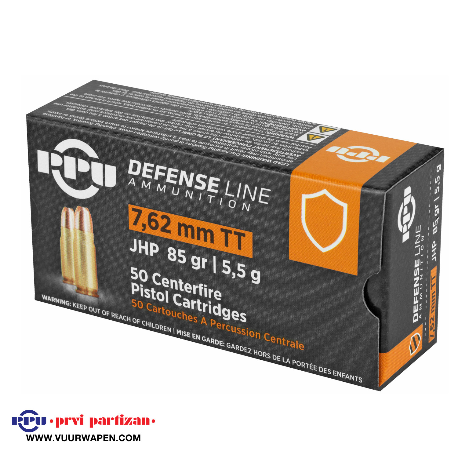 PPU Defense 7.62x25mm Tokarev 85 GR JHP Ammo - Vuurwapen